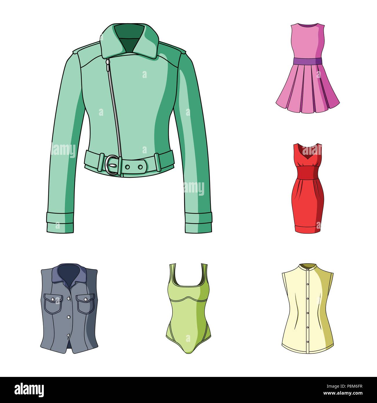 Women Clothing cartoon icons in set collection for design.Clothing ...