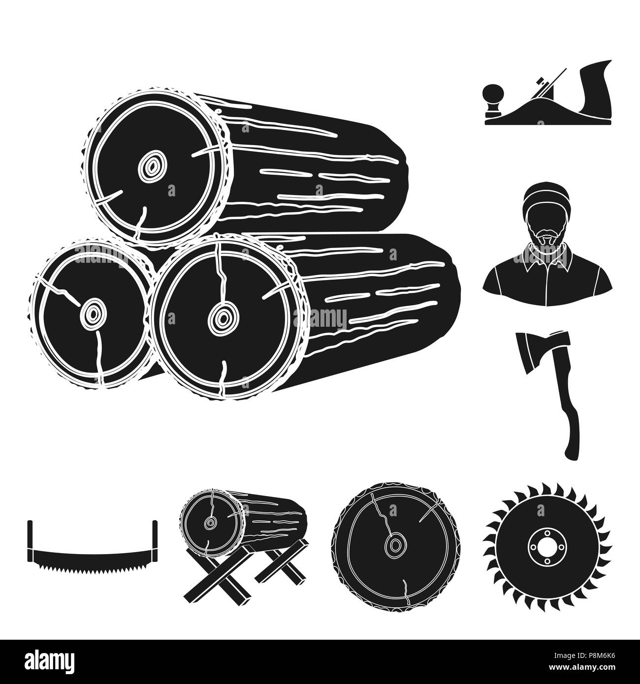 Sawmill and Timber black icons in set collection for design. Hardware ...