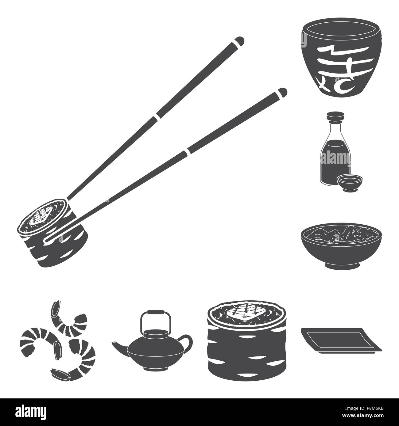 Sushi and seasoning black icons in set collection for design. Seafood ...