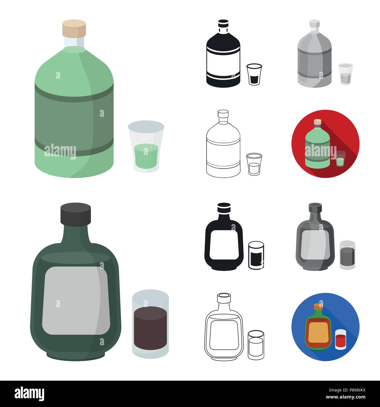 Types of alcohol cartoon,black,flat,monochrome,outline icons in set ...
