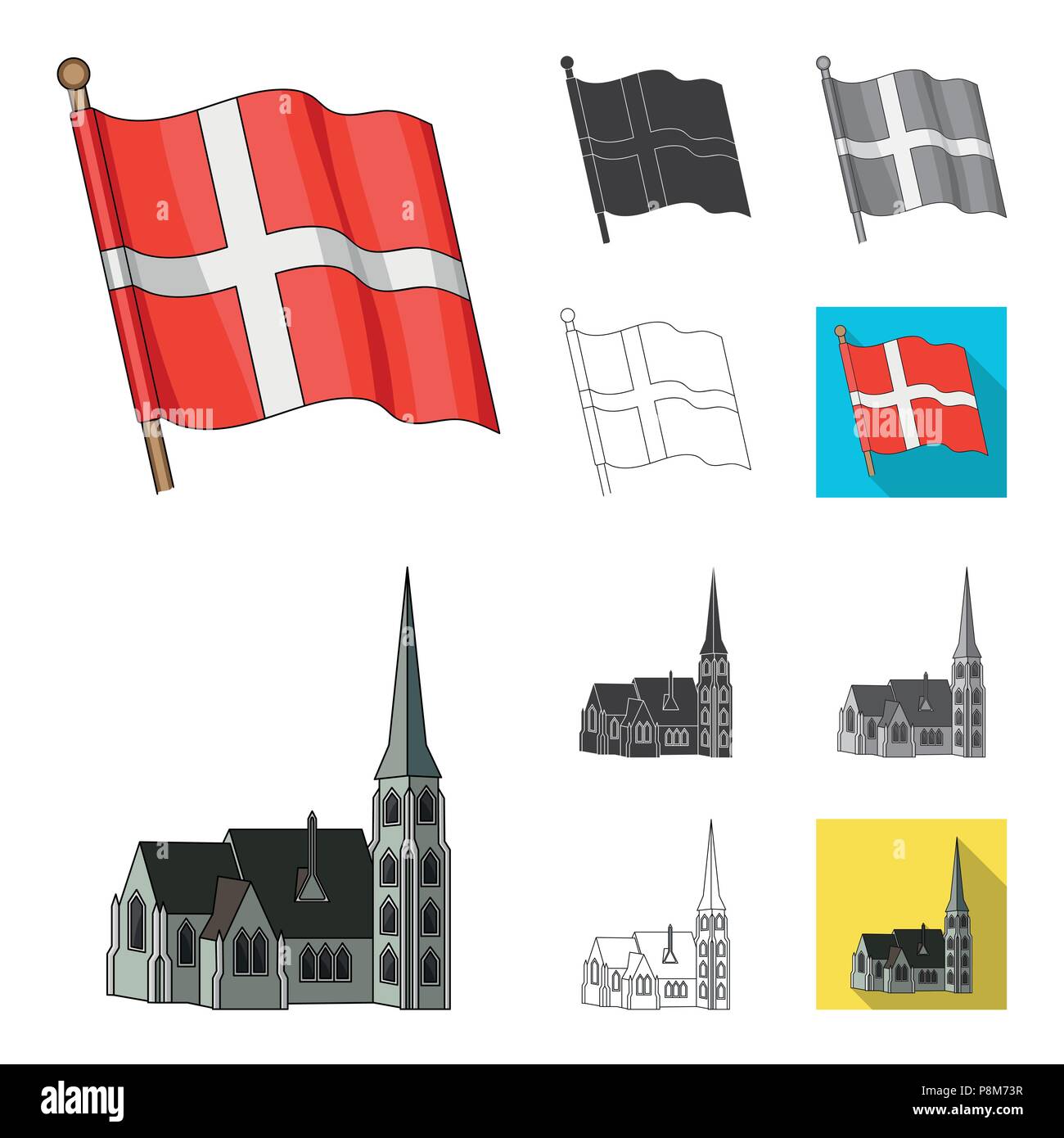 Traveling in Denmark cartoon,black,flat,monochrome,outline icons in set ...