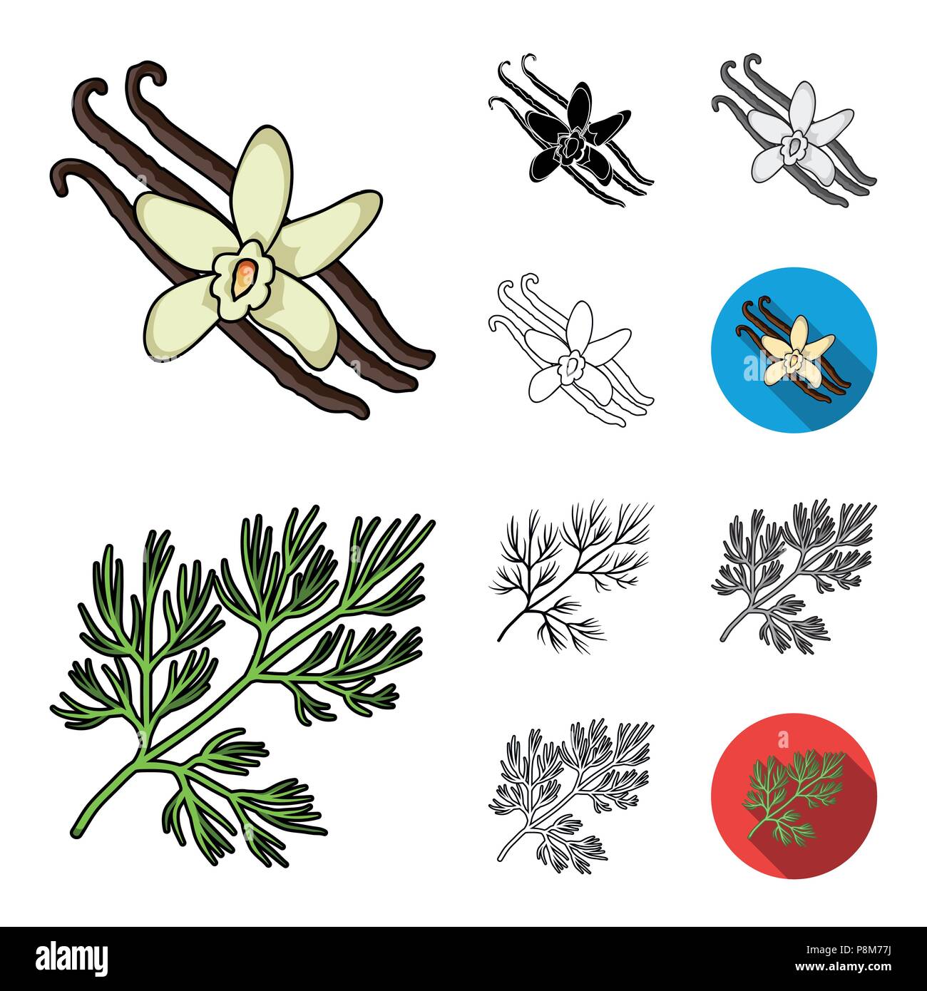 Herb and spices cartoon,black,flat,monochrome,outline icons in set ...