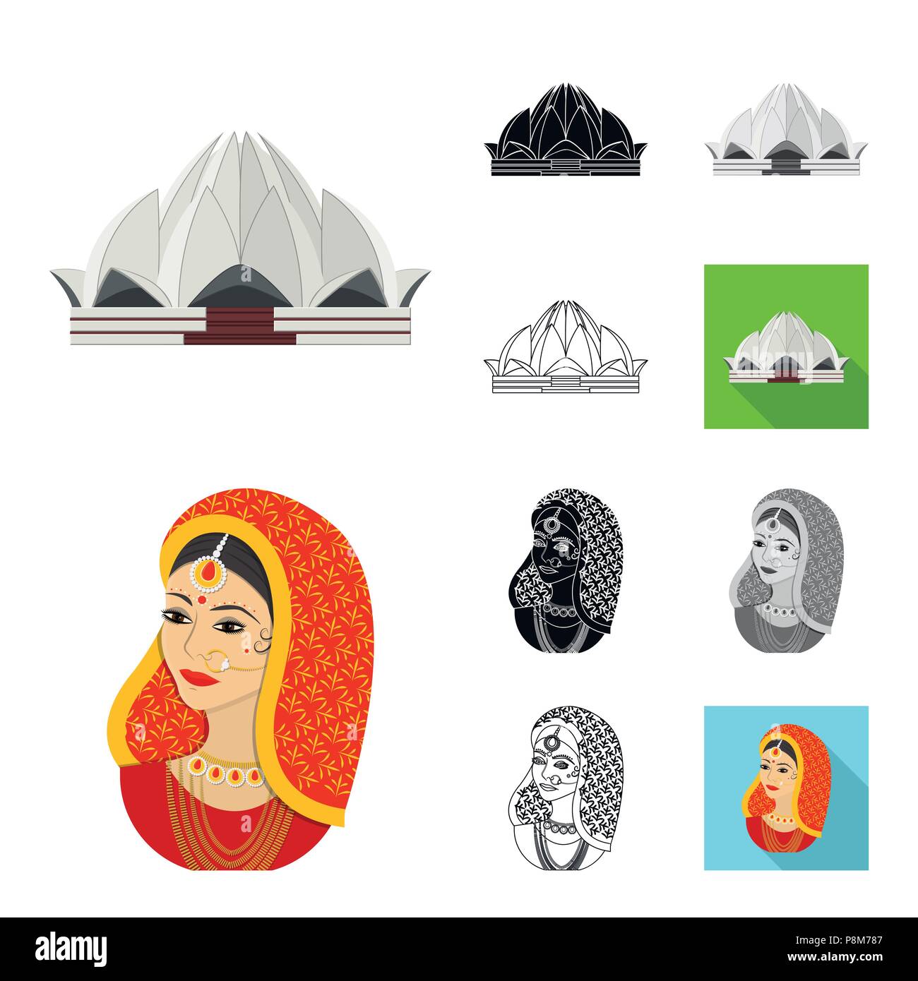 Country India cartoon,black,flat,monochrome,outline icons in set ...