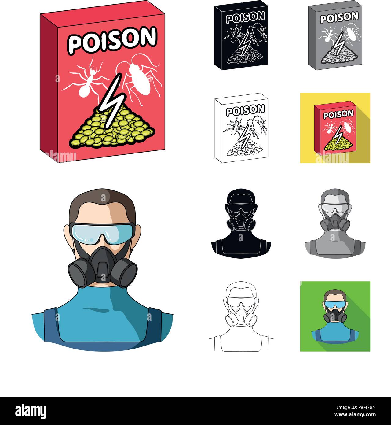 Pest, poison, personnel and equipment cartoon,black,flat,monochrome ...