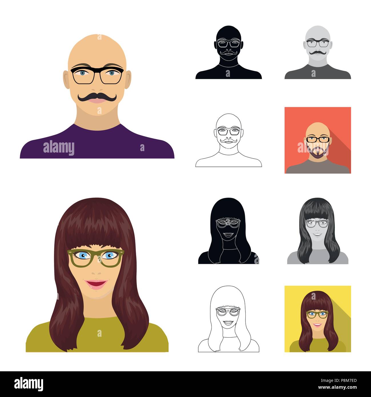 Avatar and face cartoon,black,flat,monochrome,outline icons in set ...