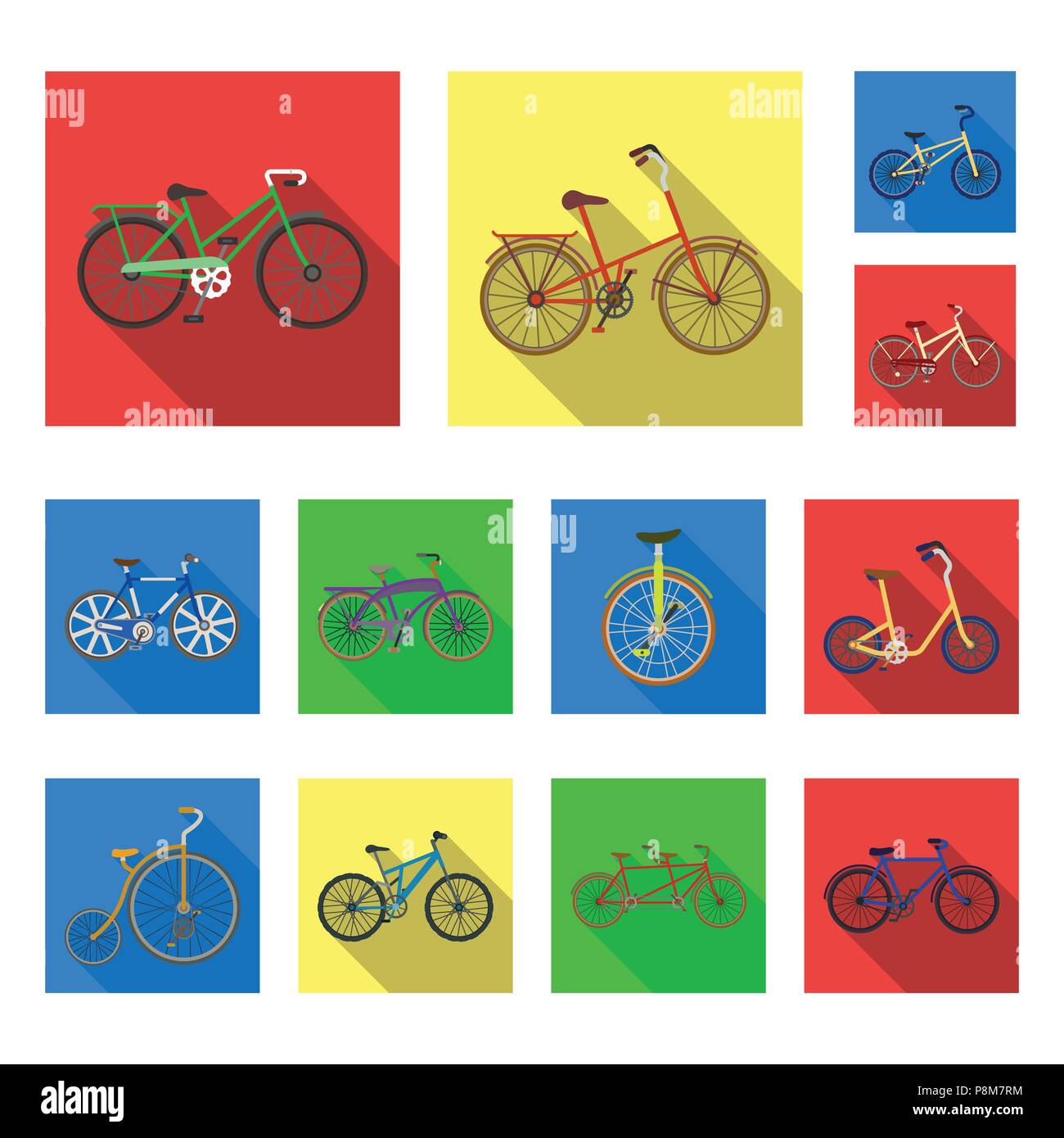 Various bicycles flat icons in set collection for design. The type of ...