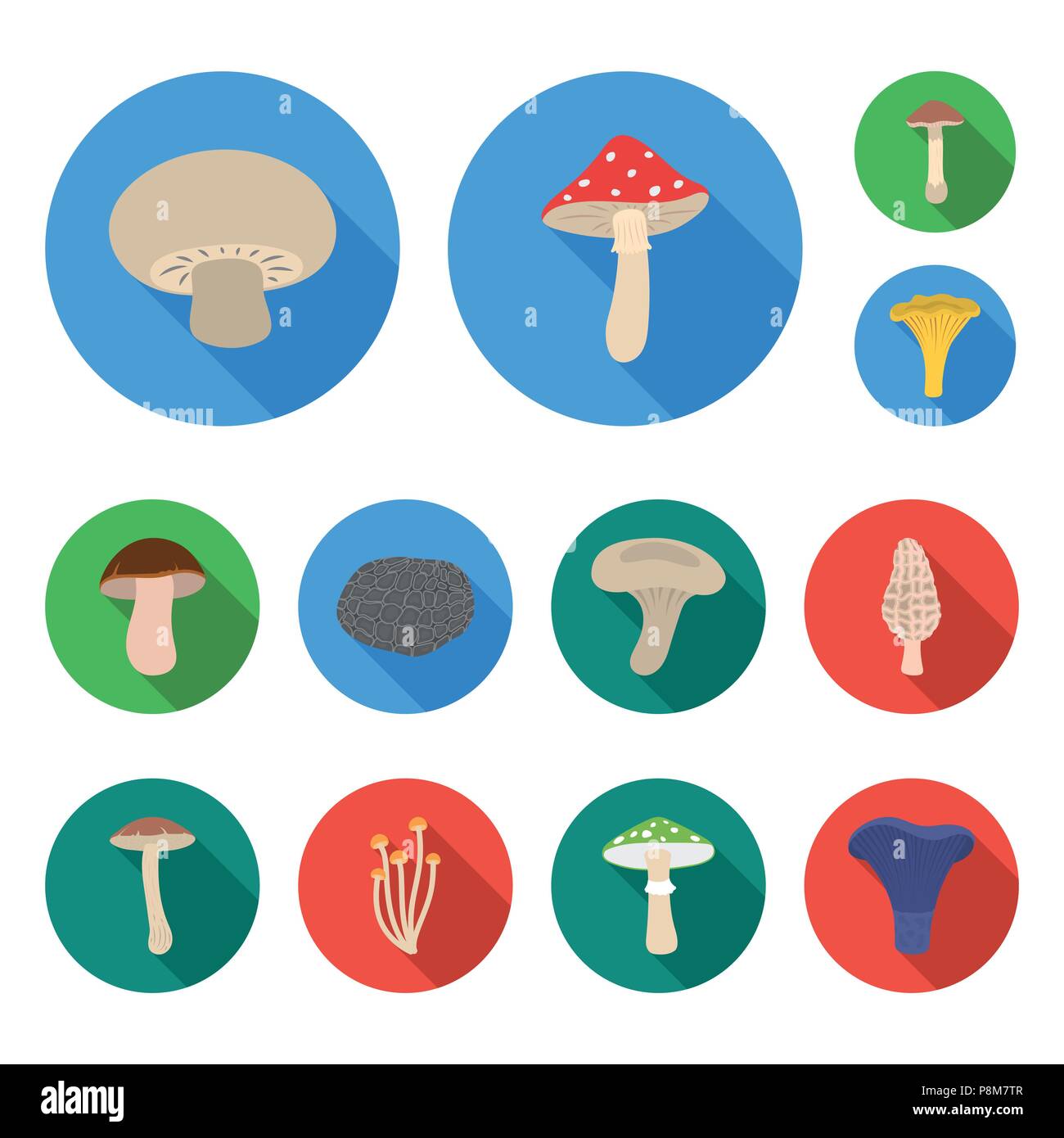 Poisonous And Edible Mushroom Flat Icons In Set Collection For Design Different Types Of