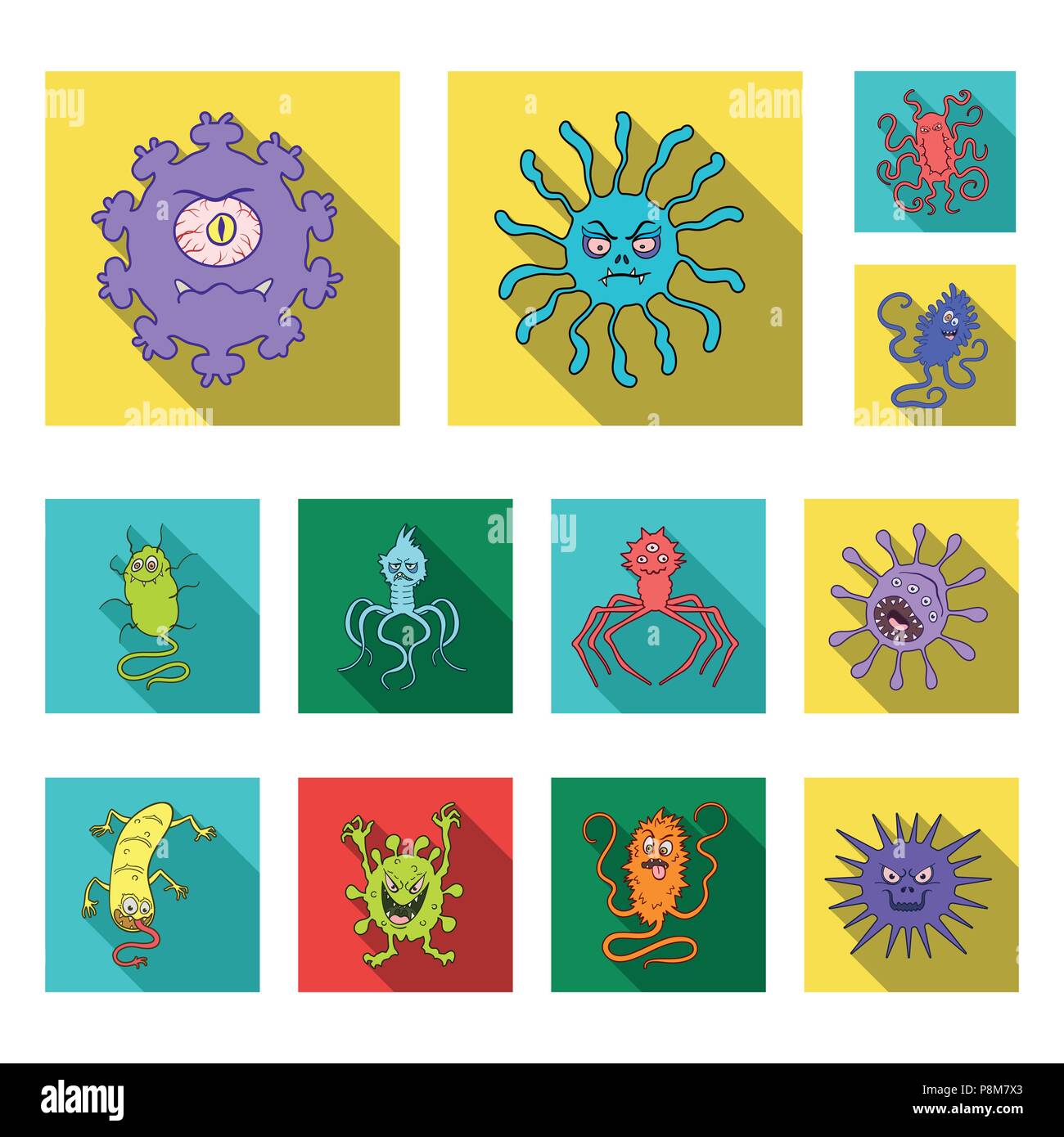 Types of funny microbes flat icons in set collection for design ...