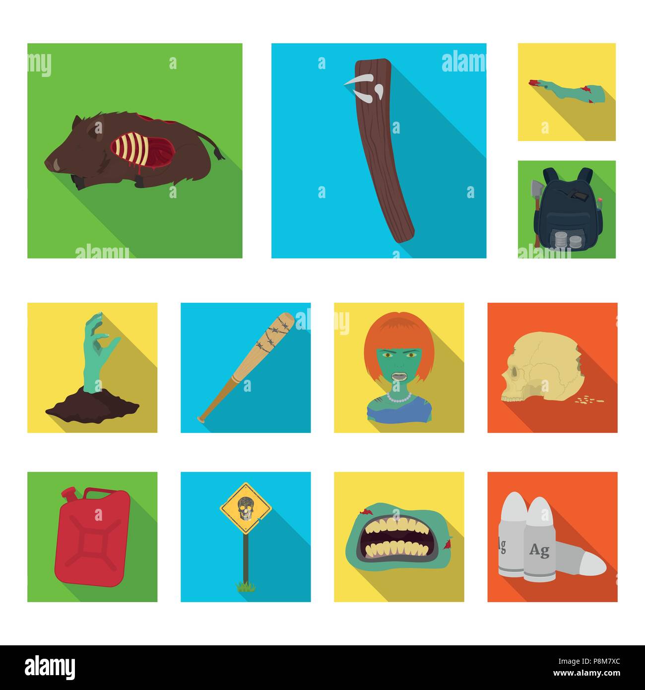 Zombies and Attributes flat icons in set collection for design. Dead ...