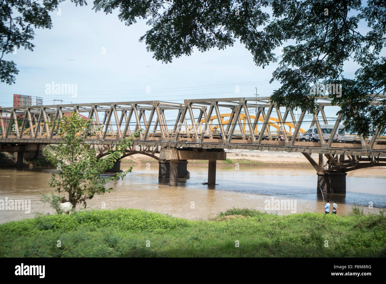 the Bridge over the river Steung Sen in the city of Kampong Thom of ...