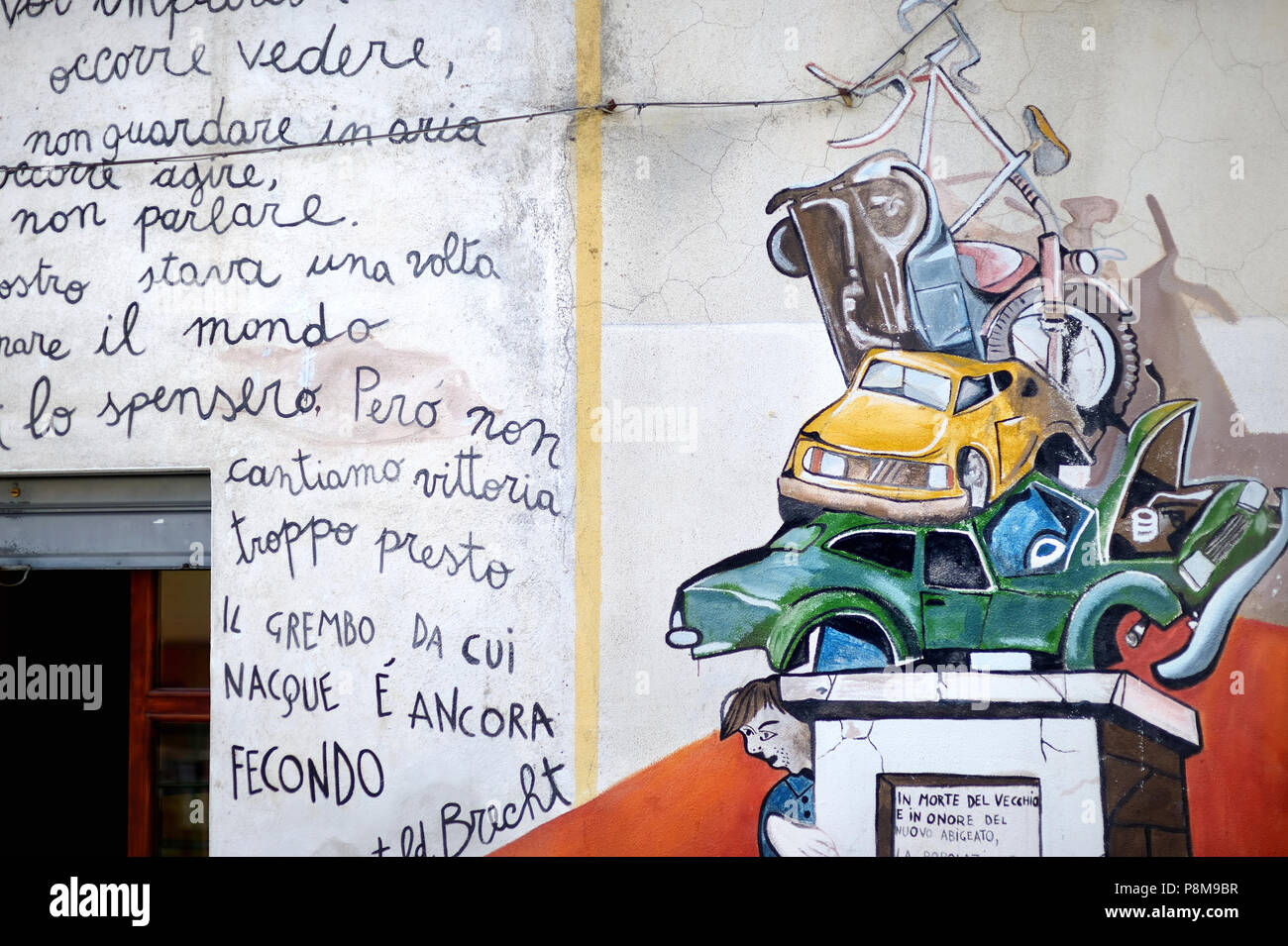 ORGOSOLO, ITALY - MAY 21, 2014: Murals wall paintings about political ...