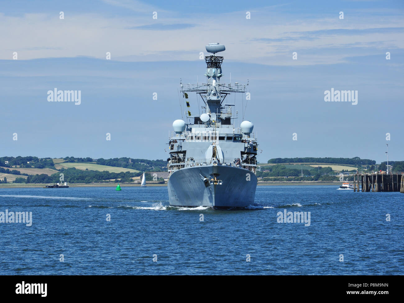 HMS Somerset (Type 23 frigate) leaving Devonport Docks, Plymouth, Devon ...