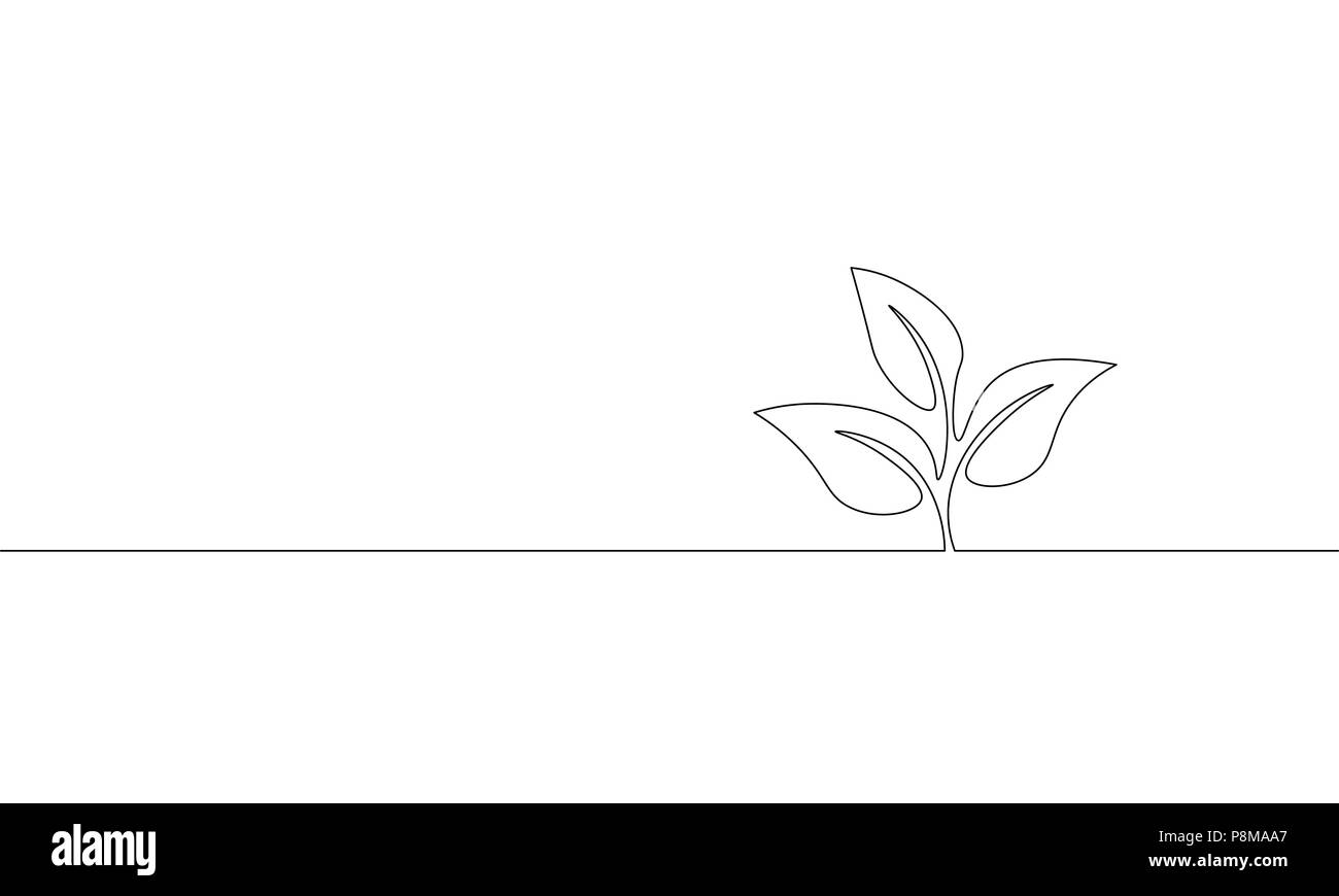 Single continuous line art growing sprout. Plant leaves seed grow soil ...