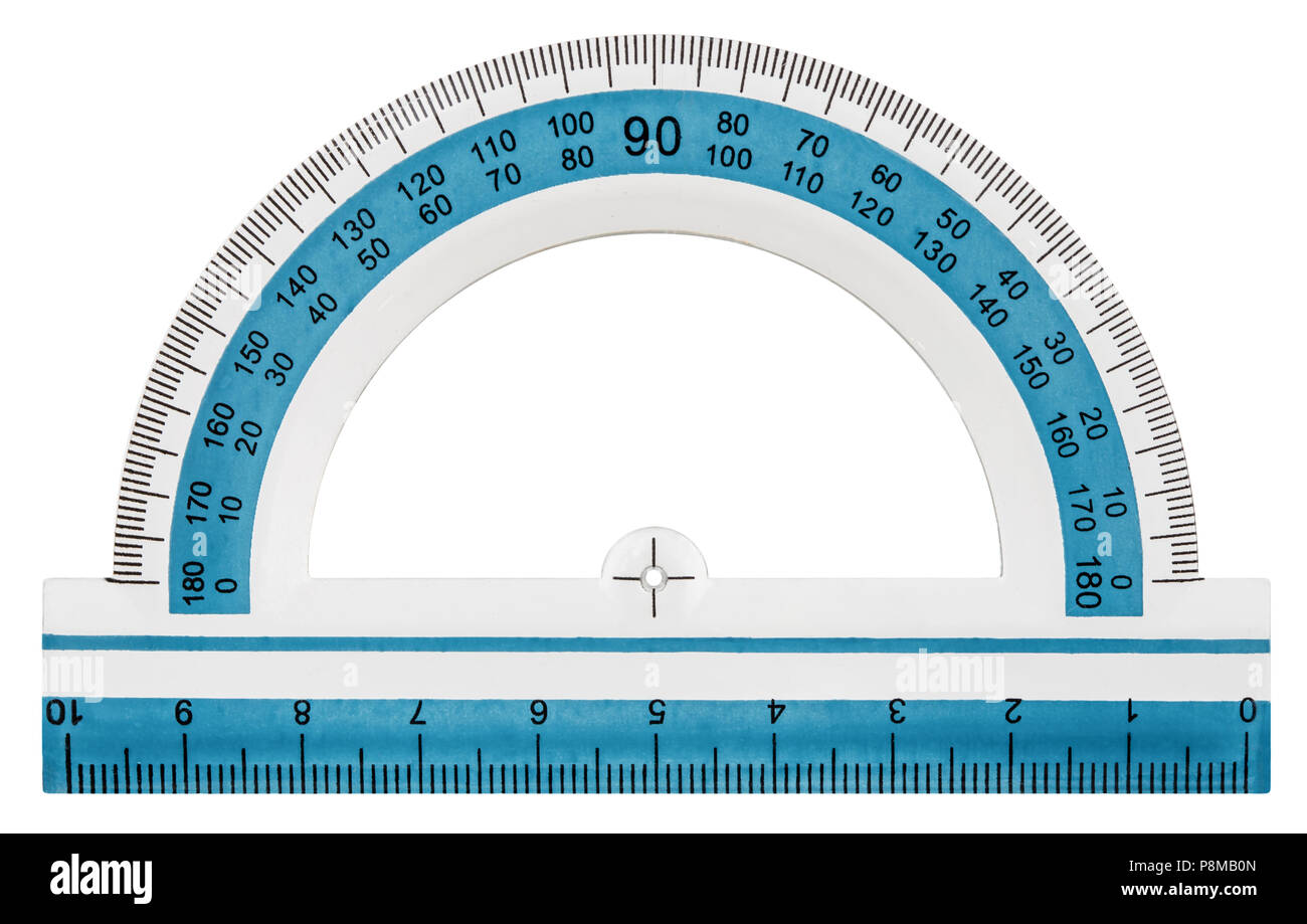 White plastic transparent protractor, isolated on white background ...