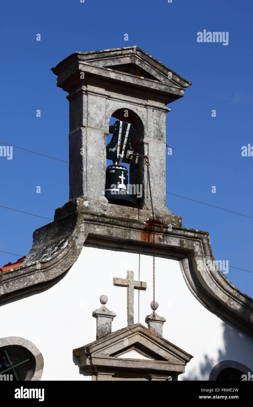 Bell tower of rustic church, Vila Praia de Ancora, Minho Province ...