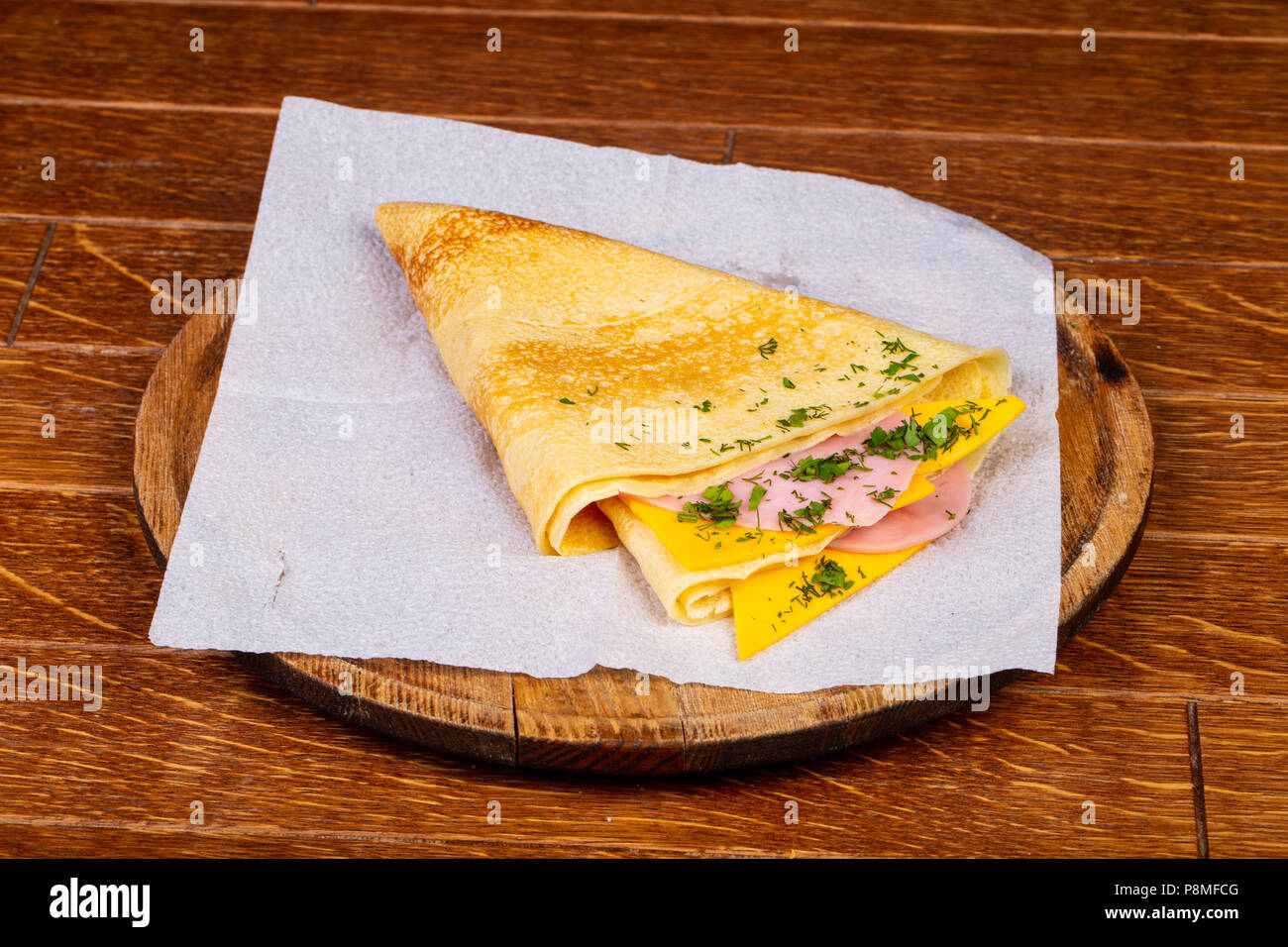 Pancake with ham and cheese Stock Photo - Alamy