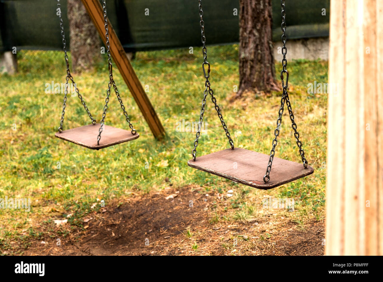 Swing in a forest park Stock Photo - Alamy