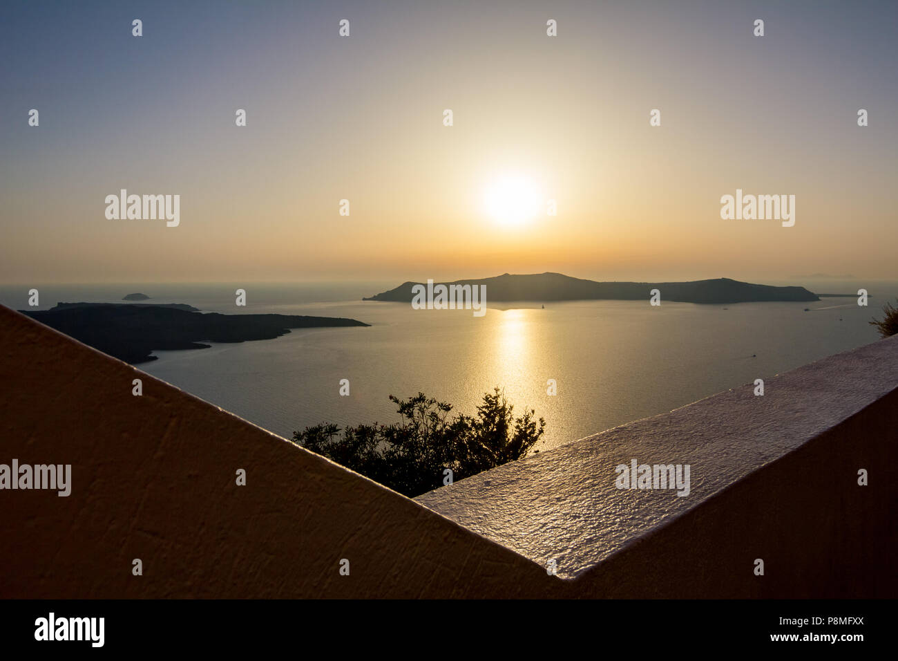 Elevated incredibly romantic sunset scene on Santorini. Fira, Greece ...