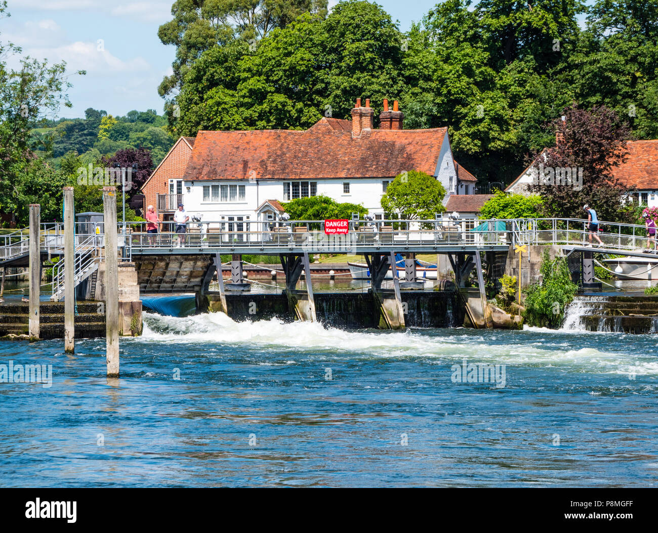 People Walking Across Weir, Hambleden Lock and Weir, River Thames ...