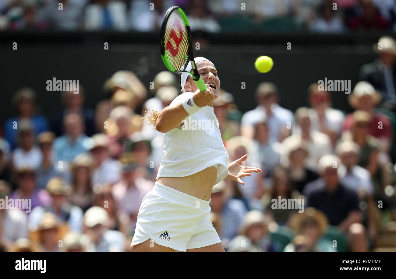 Jelena Ostapenko in action on day ten of the Wimbledon Championships at ...