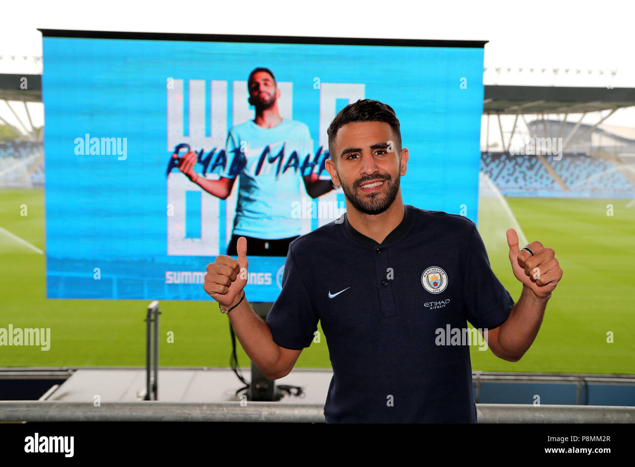 New Manchester City signing Riyad Mahrez during the press conference at ...