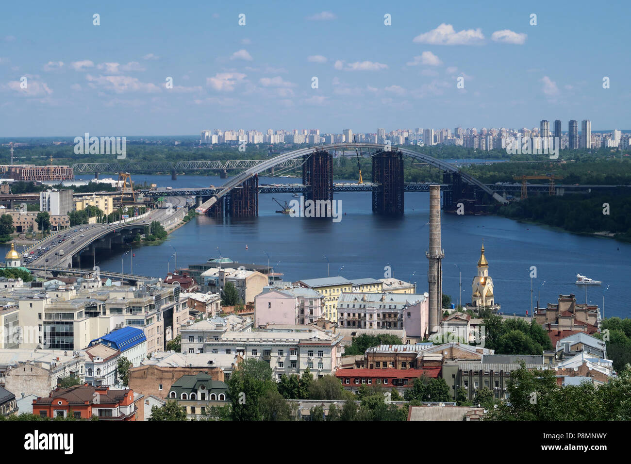 View of the Podilsko-Voskresenskyi Bridge or Podilskyi Metro Bridge ...