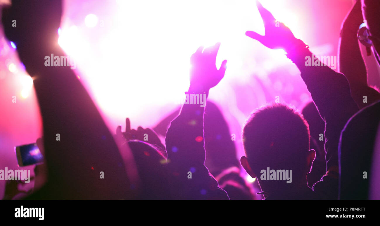 Cheering crowd at concert enjoying music performance Stock Photo - Alamy