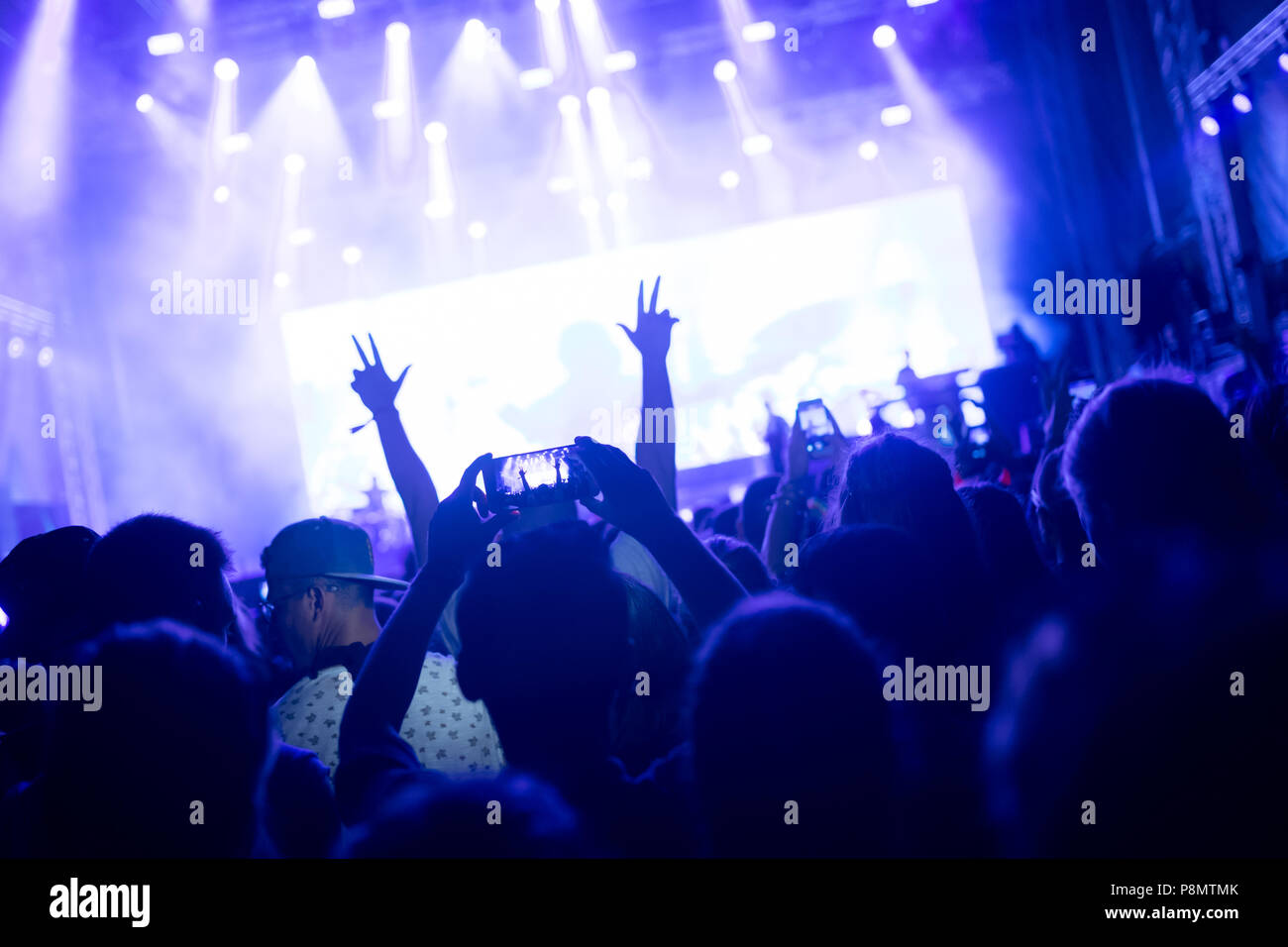 Portrait of happy crowd enjoying at music festival Stock Photo - Alamy