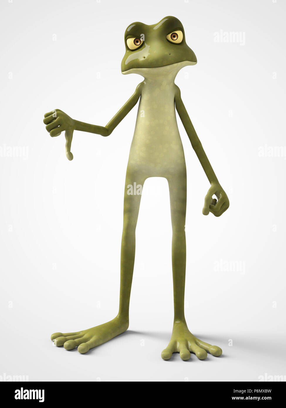 3D rendering of a frowning cartoon frog doing a thumbs down with his ...