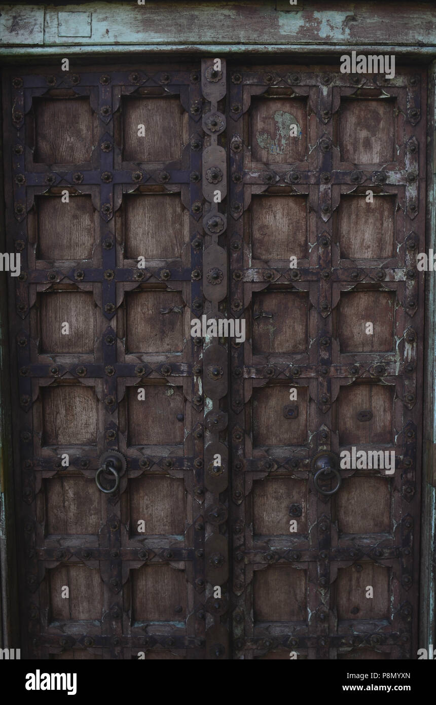 rustic antique wood and metalwork double doors Baja, Mexico Stock Photo ...