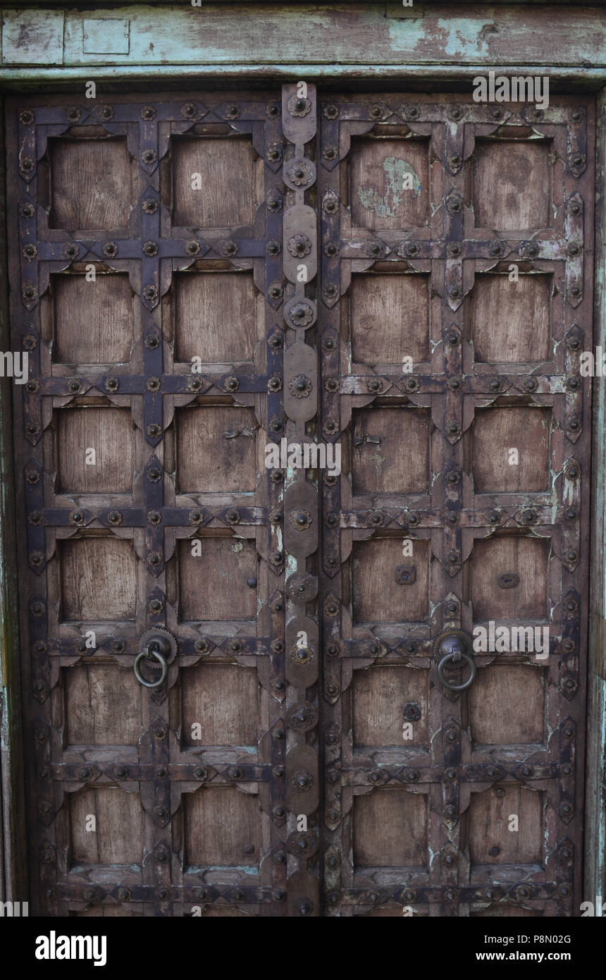 rustic antique wood and metalwork double doors Baja, Mexico Stock Photo ...