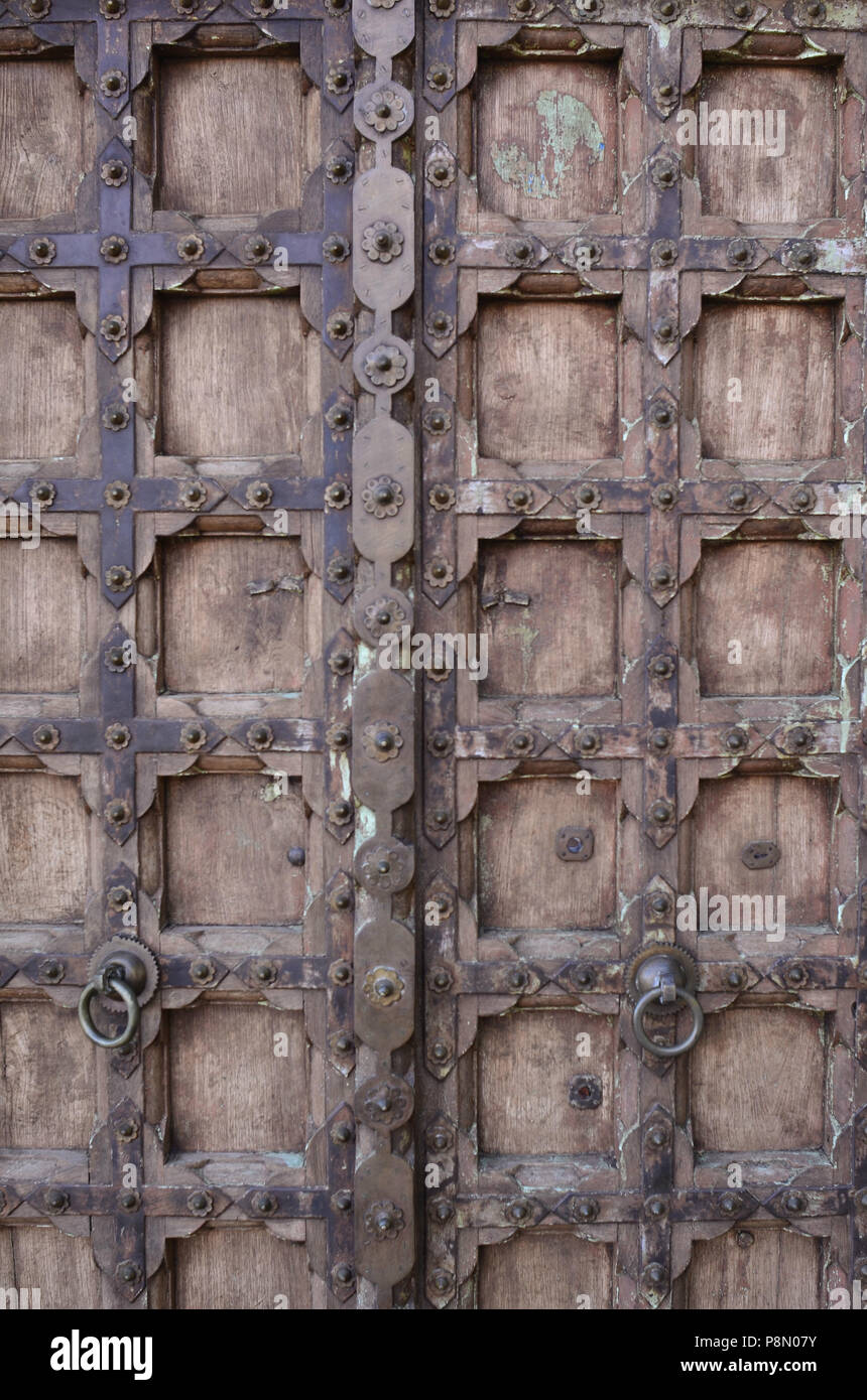 rustic antique wood and metalwork double doors Baja, Mexico Stock Photo ...