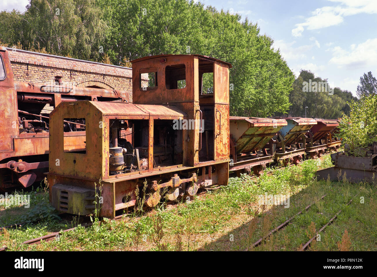 Derelict and rusting steam train and coal vagons at the historic Brick ...
