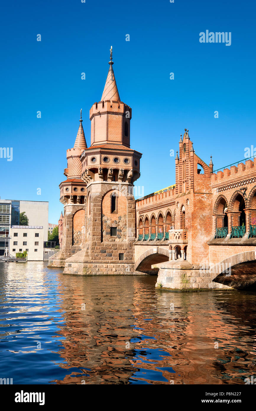 Oberbaum bridge (Oberbaumbruecke) in Berlin, Germany, on a bright day ...