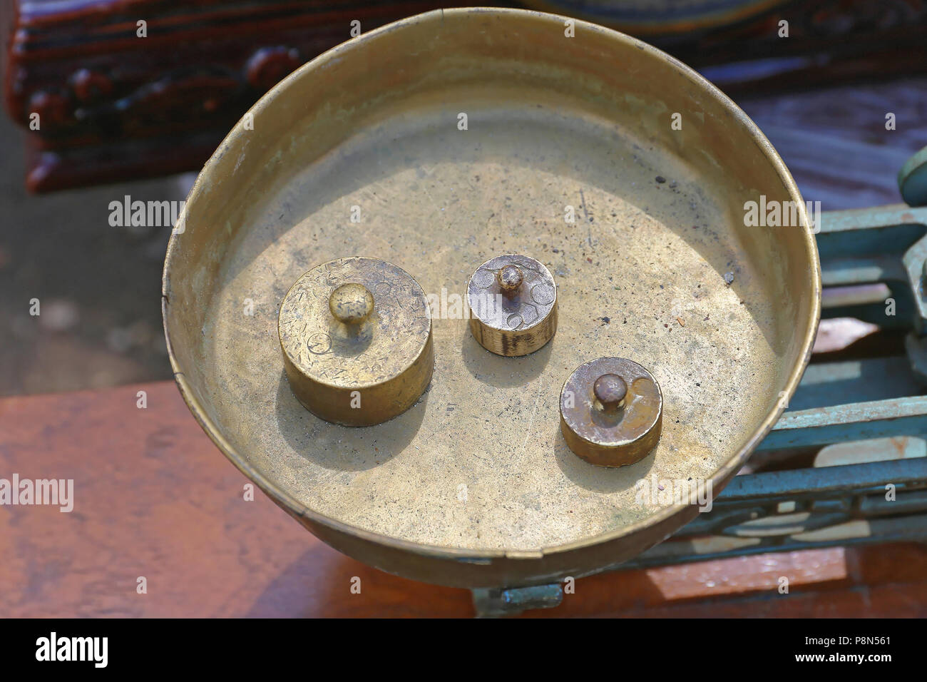 Antique Masses Weights on Balances Scales Pan Stock Photo - Alamy