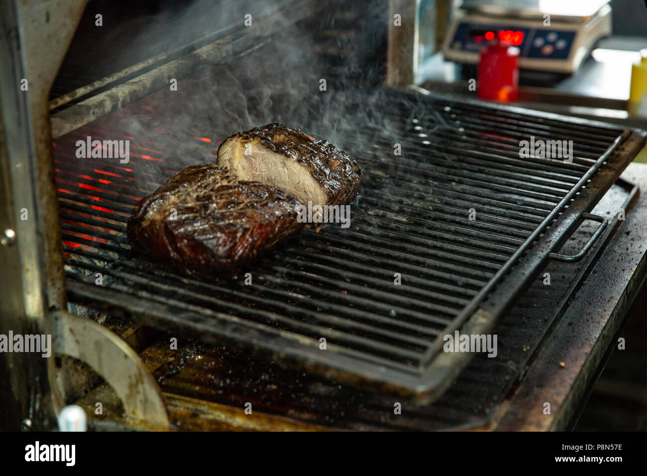 grilled meat skewers, barbecue in a restaurant Stock Photo - Alamy