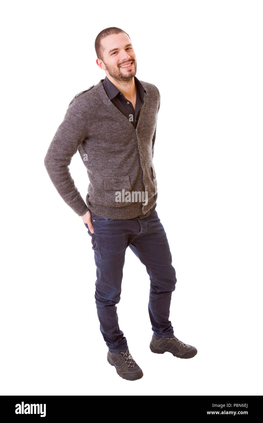 happy casual man full body in a white background Stock Photo - Alamy