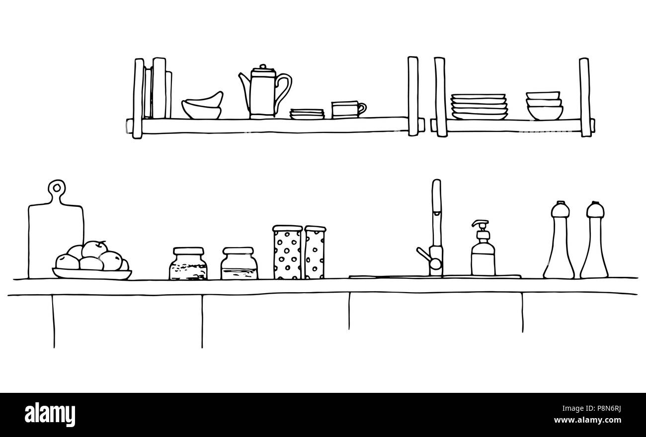 Kitchen worktop with sink. The sketch of the kitchen Stock Vector Image ...