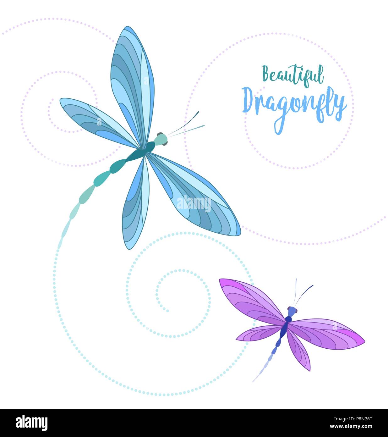 Vector llustrace dragonfly on a white background. Brightly colored ...