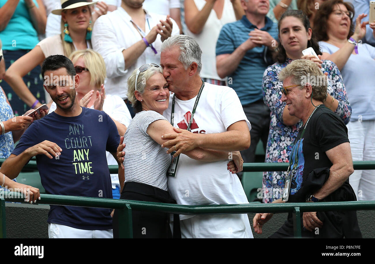 Judy Murray and Jamie Murray's coach Louis Cayer celebrate after ...
