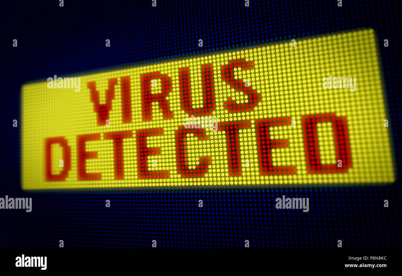 Virus detected on big LED display with large pixels. Bright light ...
