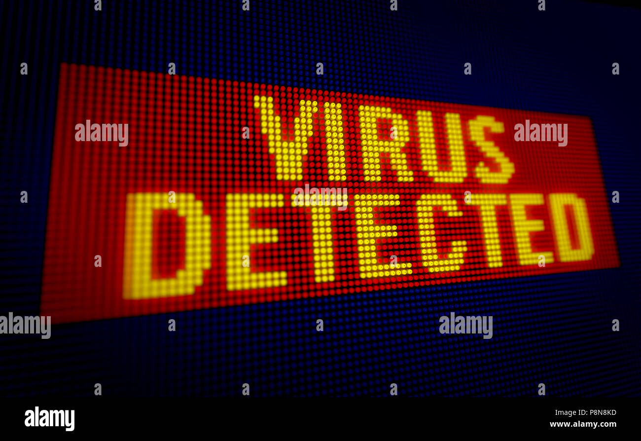 Virus detected on big LED display with large pixels. Bright light ...