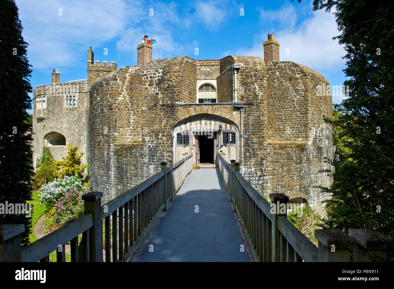 South bastion and bridge over the moat, Walmer Castle and Gardens, Kent ...