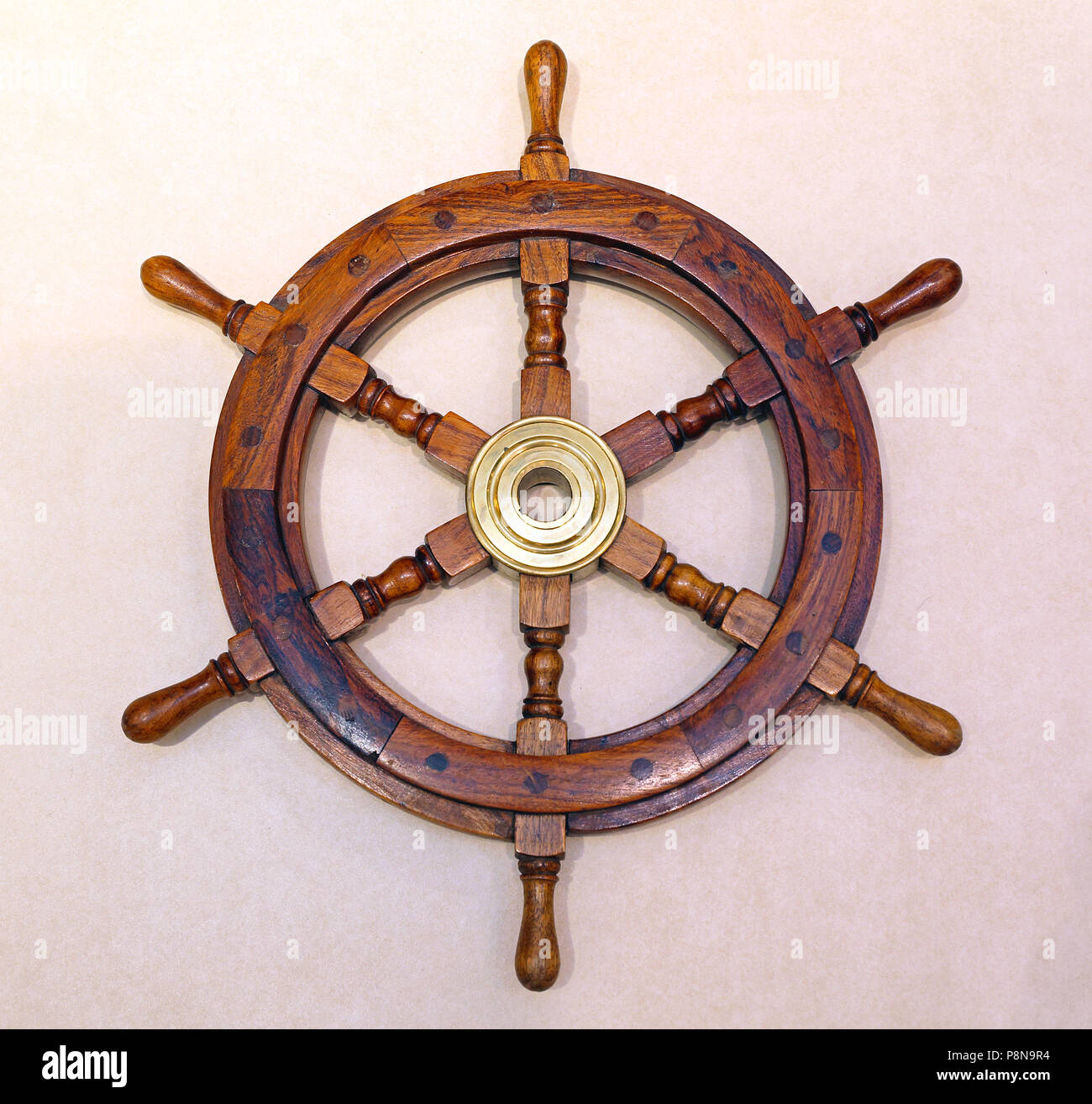Retro Style Wooden Ship Steering Wheel Stock Photo - Alamy