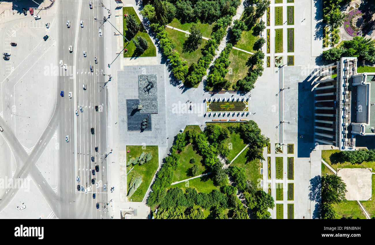 Aerial city view with roads, houses and buildings Stock Photo - Alamy