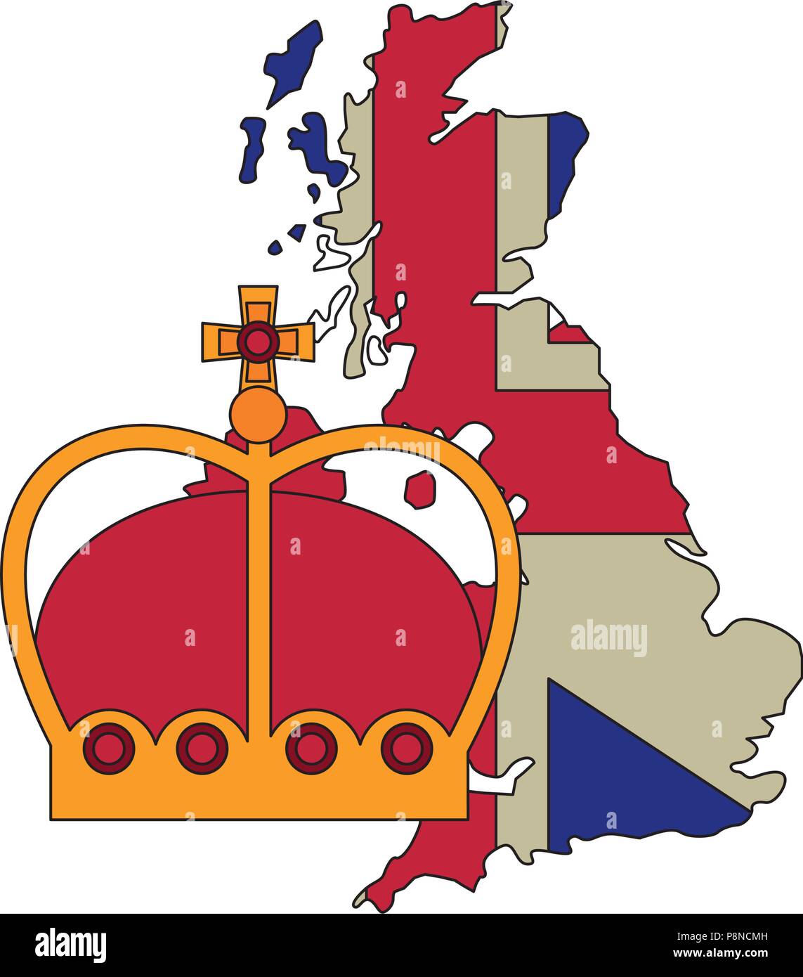 united kingdom flag in map and crown royalty vector illustration Stock ...