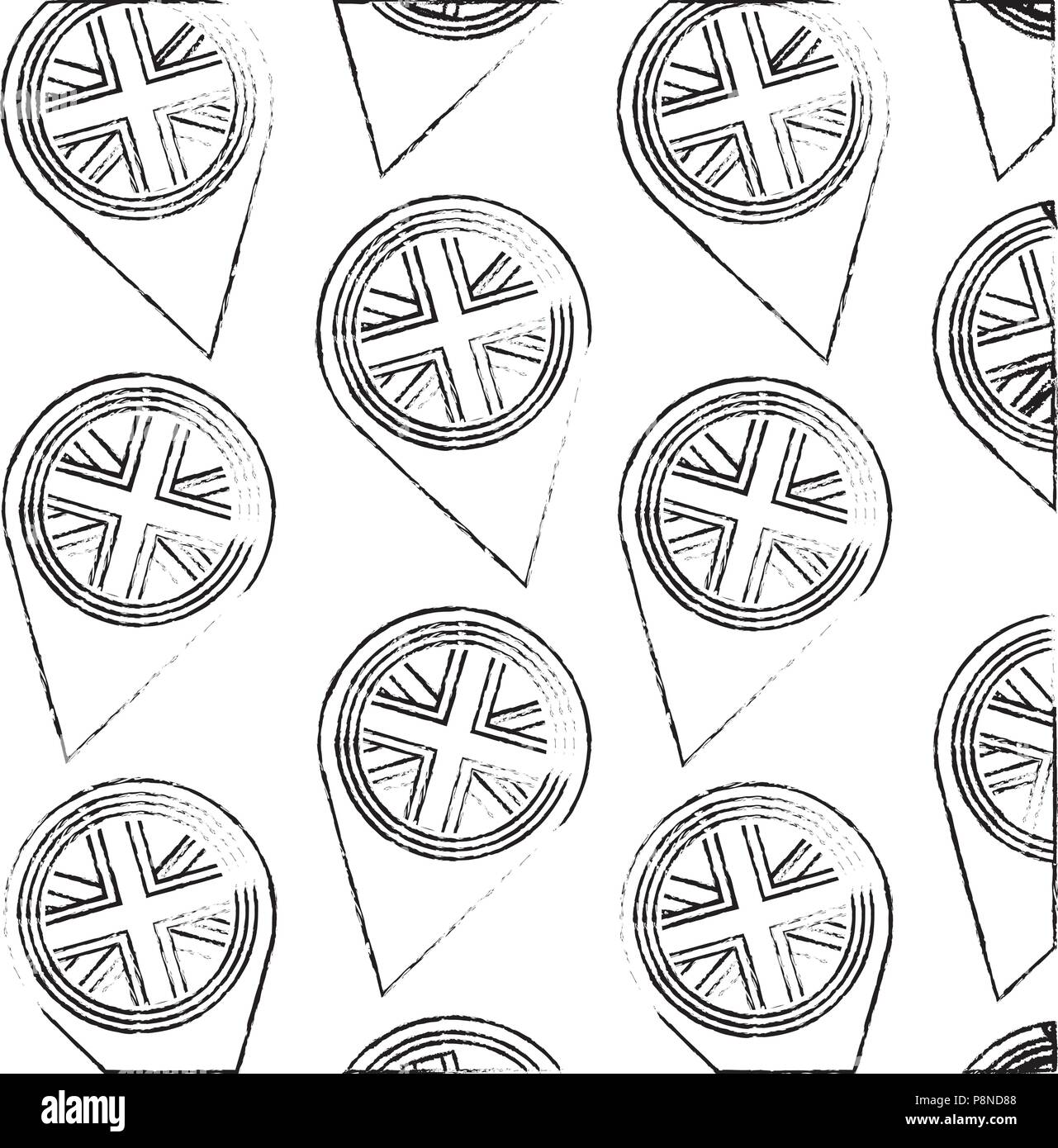 pins locations with flag of great britain pattern vector illustration ...