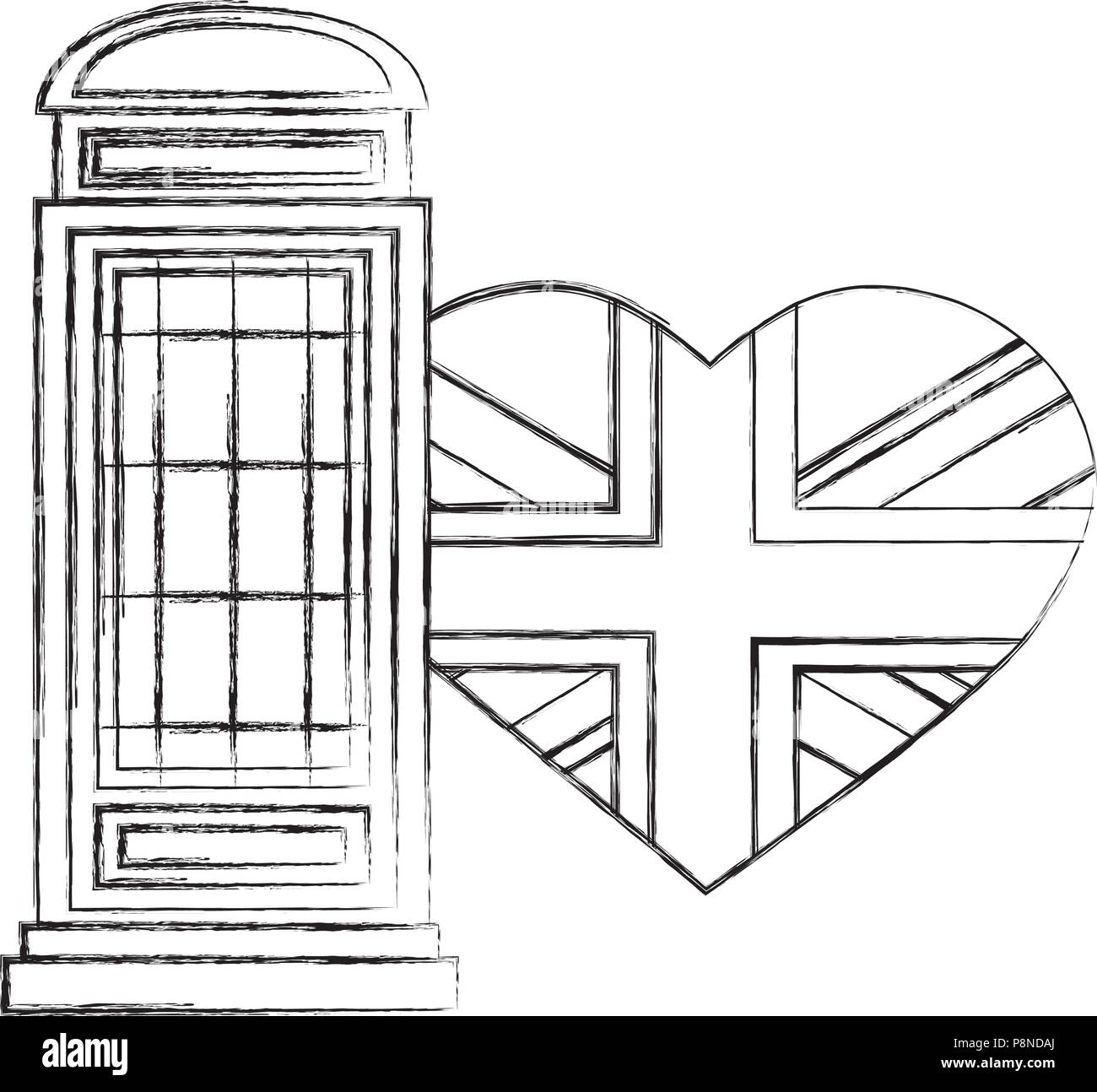 classic british telephone booth with flag great britain in shape heart ...