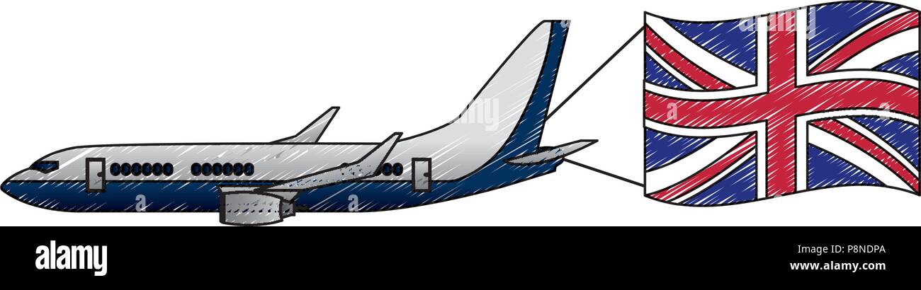 flag of great britain with airplane icon vector illustration design ...