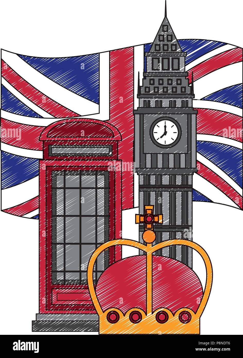 flag of great britain with icons emblematic great britain vector ...